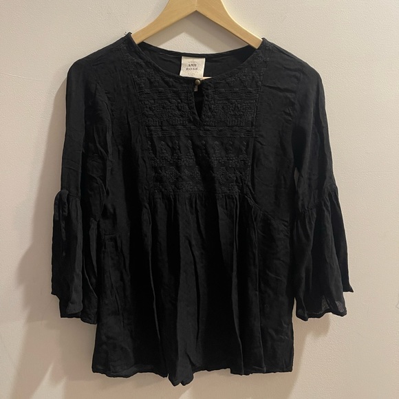 Knox Rose | Tops | 34 Sleeve Black Peasant Top Xs | Poshmark